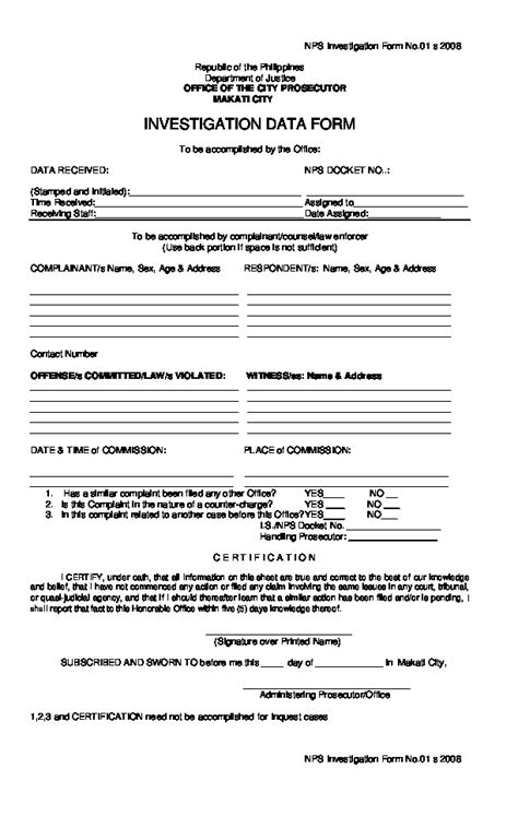 Investigation Data Form Pdfcoffee Com