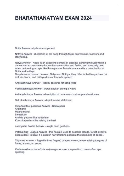 Bharathanatyam Exam 2024 Bharathanatyam Stuvia Us