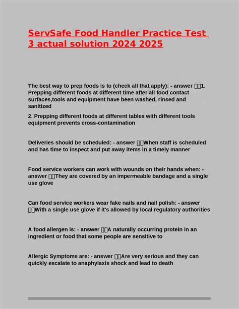 ServSafe Food Handler Practice Test Exams Nursing Docsity