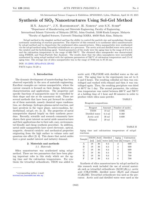 Pdf Synthesis Of Sio 2 Nanostructures Using Sol Gel Method