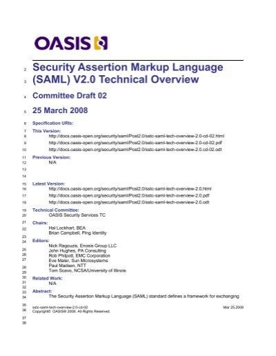 Saml V20 Technical Overview Oasis Open Library