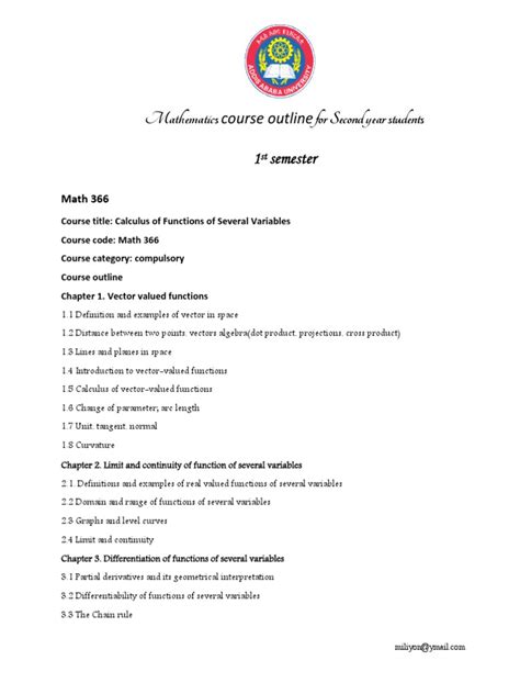 2nd Year Course Outline Download Free Pdf Matrix Mathematics Derivative
