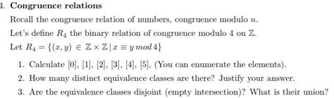 [answered] 4 congruence relations recall the congruence relation of