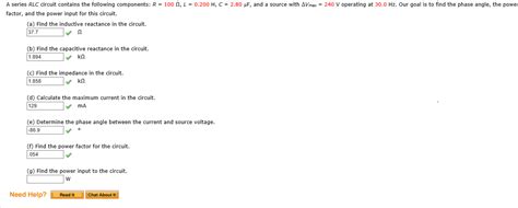Solved A Series Rlc Circuit Contains The Following