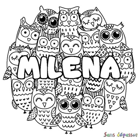 Coloriage Prénom Milena Décor Chouettes Sans Dépasser