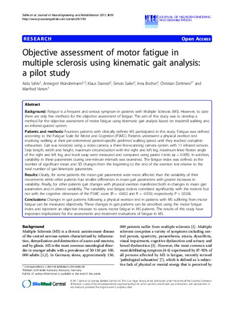 Pdf Objective Assessment Of Motor Fatigue In Multiple Sclerosis Using