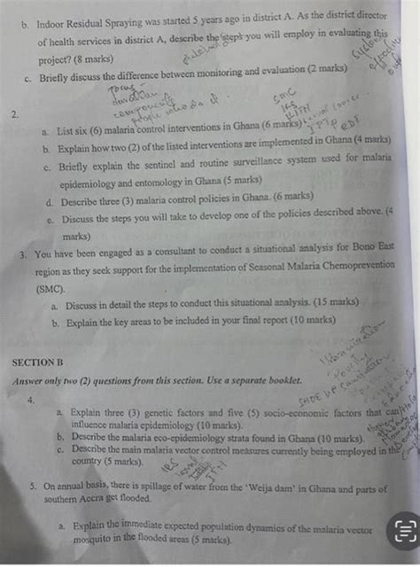 Solved A In A Country S National Malaria Control Chegg