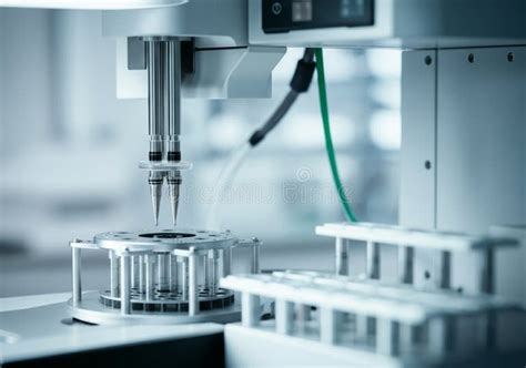 Close Up Of Automated Laboratory Equipment In Modern Medical Research Facility Stock Image