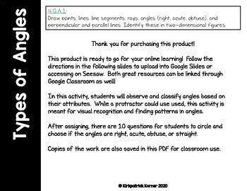 Digital Learning Resource Classifying Types Of Angles TpT