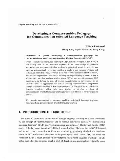 Littlewood Context Sensitive Pedagogy Pdf Teachers Learning