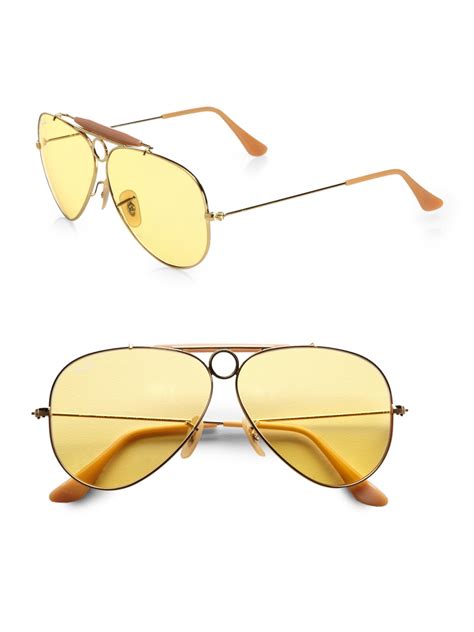 Ray Ban Ambermatic Shooter Aviator Sunglasses In Yellow Lyst