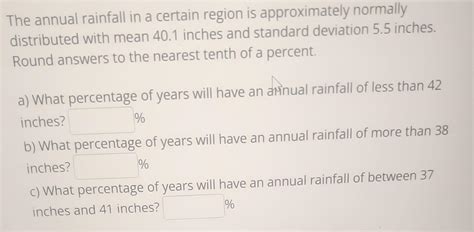 Solved The Annual Rainfall In A Certain Region Is Chegg