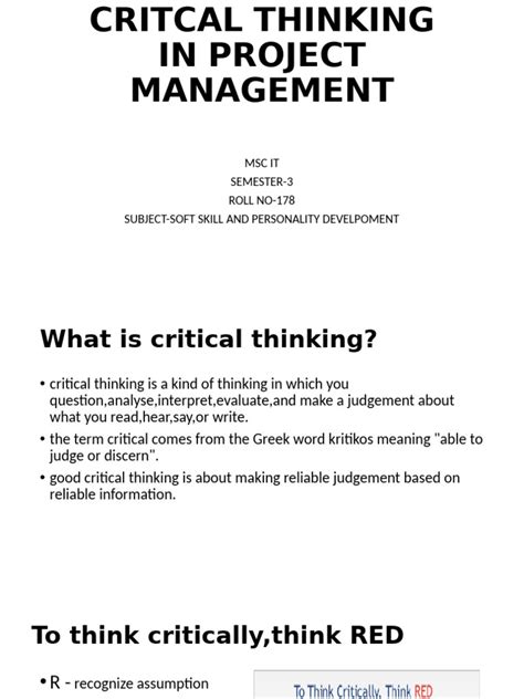 Critcal Thinking In Project Management Pdf