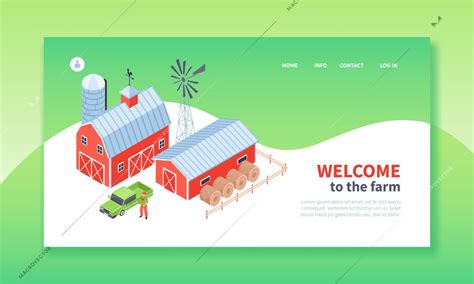 Isometric Farm Horizontal Banner Website Design With Editable Text