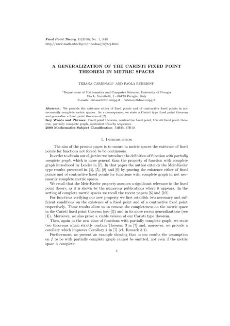 Pdf A Generalization Of The Caristi Fixed Point Theorem In Metric Spaces