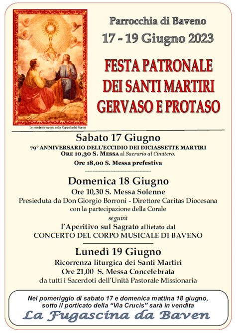 Festa Patronale Dei Santi Gervaso E Protaso Parrocchie Di Baveno