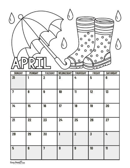 2024 April Calendar Printable Printable Coloring Elset Rebecca