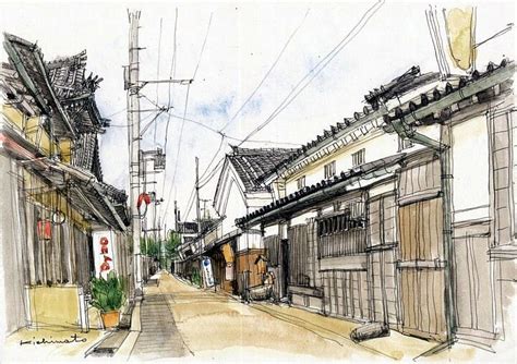 奈良県橿原市今井町1 水彩風景画 水彩画 風景 水彩風景