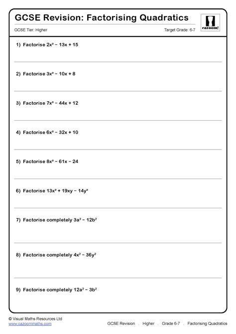 Factorising Quadratics Gcse Questions Gcse Revision Questions