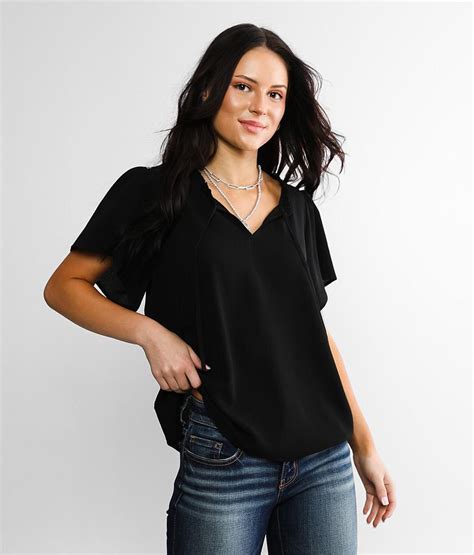Daytrip Crinkle Gauze Front Tie Top Womens Shirtsblouses In Black