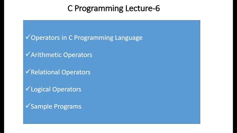 C Programming Lecture 6 Operators Youtube