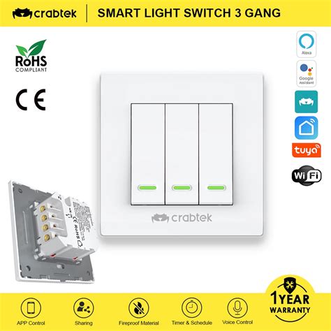 Crabtek Smart Wifi Push Button Automated Smart Light Switch 1 2 3 Gang