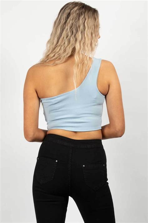 Sky Blue One Shoulder Crop Top Uk
