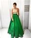 Emerald Green Beaded Bodice Halter Floor Length Ball Gown Formal Dress
