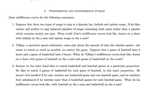 solved 2 preferences and indifference curves draw