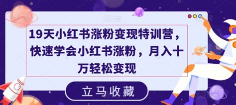 19天小红书涨粉变现特训营快速学会小红书涨粉月入十万轻松变现 创业屋