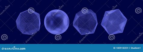 Crystals And Spheres Consisting Of Small Particles Objects With Dots Molecular Grid 3d Vector