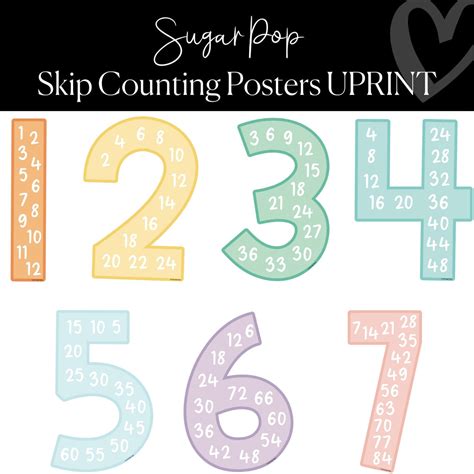 Printable Skip Counting Posters Pastel Classroom Decor Schoolgirl Style