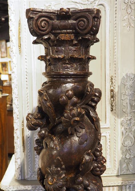 Pair Of Carved Antique French Solomonic Columns 17th Century For Sale