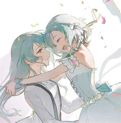 Safebooru 2girls Aqua Hair Aqua Ribbon Bang Dream Blush Braid