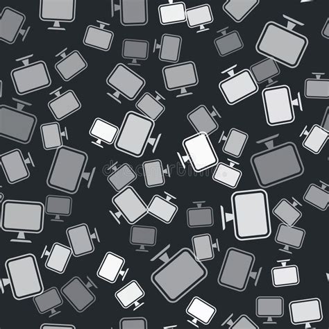 Grey Computer Monitor Screen Icon Isolated Seamless Pattern On Black Background Electronic