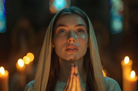 Premium Photo Devout Nun In Solemn Prayer Inside A Cathedral