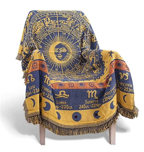 Captainray 보헤미안 우븐 담요 양면 면 태피스트리 히피 방 장식 마녀 점성술 조디악 천체 별자리 카 티몬
