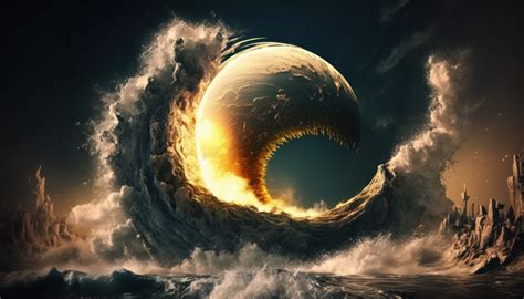Hình Nền Ai Art Hình Minh Họa Mặt Trăng Sóng Biển Va Chạm
