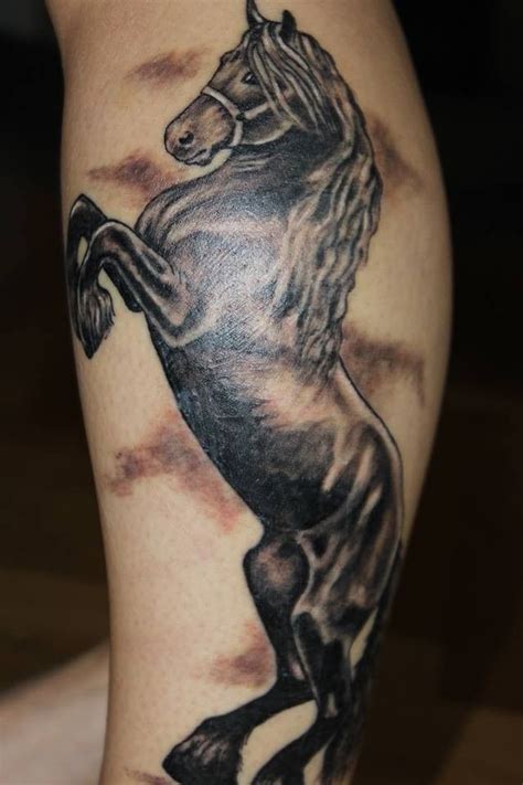 Large Horse Tattoo On Leg By Jasminasusak Horse Tattoo Stallion