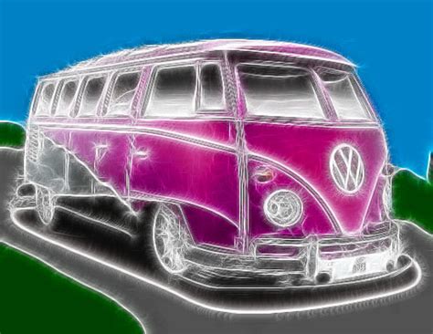 Purple VW Bus Digital Art By Paul Van Scott Pixels