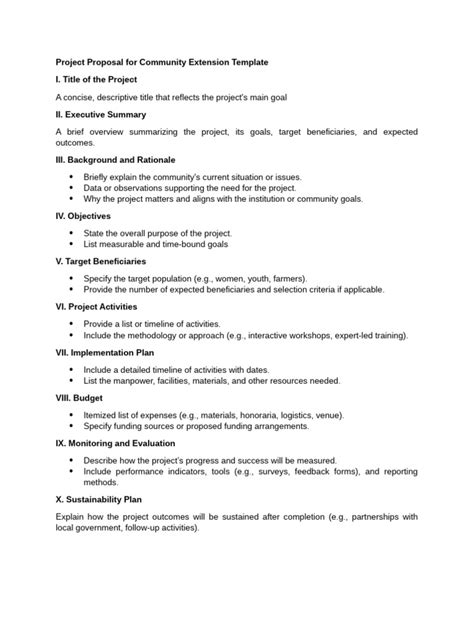 Project Proposal For Community Extension Template Pdf