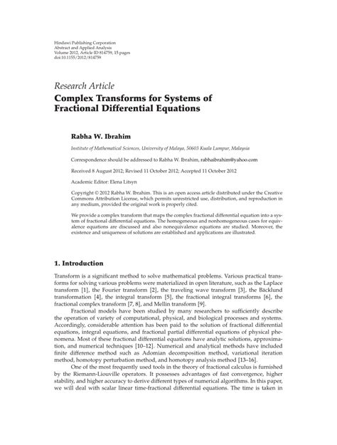 Pdf Complex Transforms For Systems Of Fractional Differential Equations