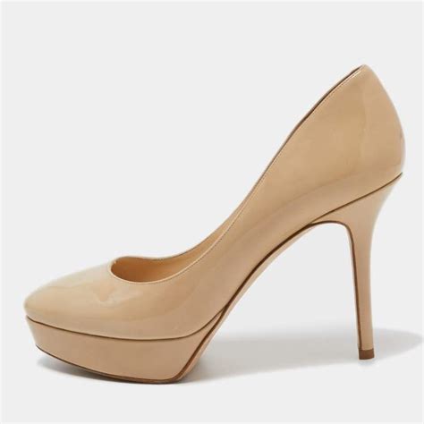 Jimmy Choo Beige Patent Leather Cosmic Platform Pumps Size 37 Jimmy
