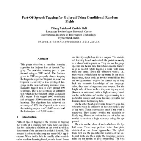 part of speech tagging for gujarati using conditional random fields
