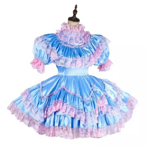 French Maid Sissy Girl Lockable Satin Dress Cosplay Costume Tailor Made