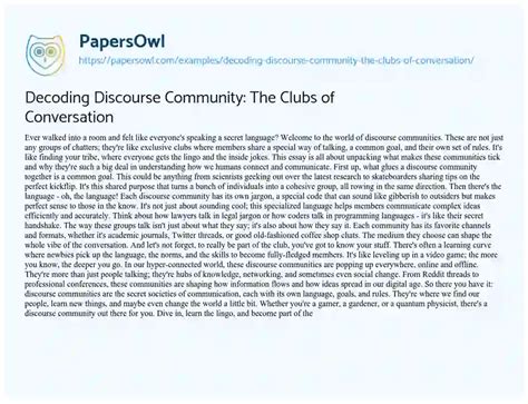 Decoding Discourse Community The Clubs Of Conversation Free Essay