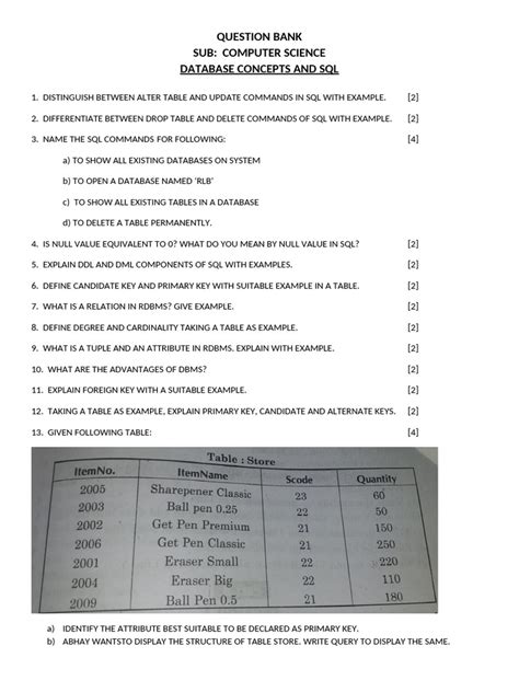 Ques Bankdatabase And Sql Sec 14 Indira Nagar Pdf Sql
