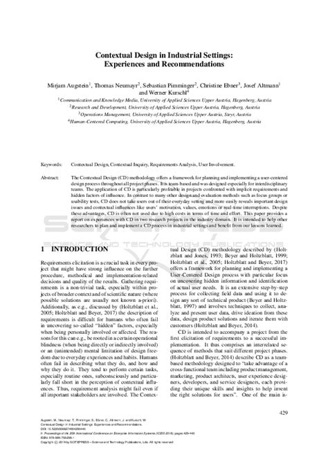 Pdf Contextual Design In Industrial Settings Experiences And