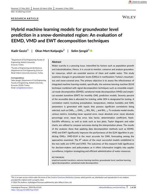 Pdf Hybrid Machine Learning Models For Groundwater Level Prediction