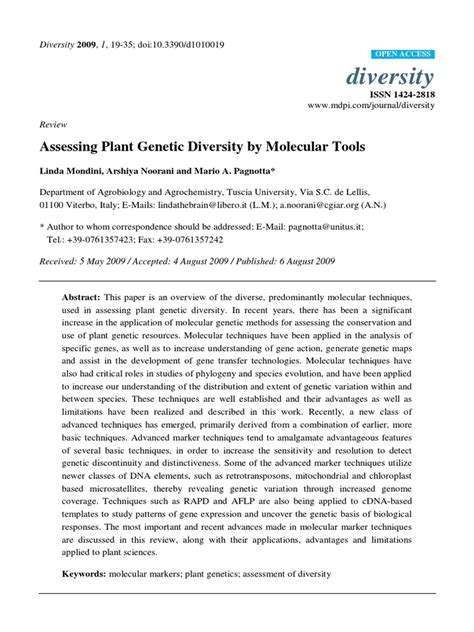 Diversity Assessing Plant Genetic Diversity By Molecular Tools Pdf Microsatellite Dna